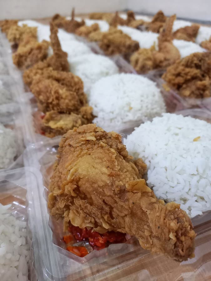 Very Delicious Fried Chicken Complete with Rice and Chili Sauce Stock ...