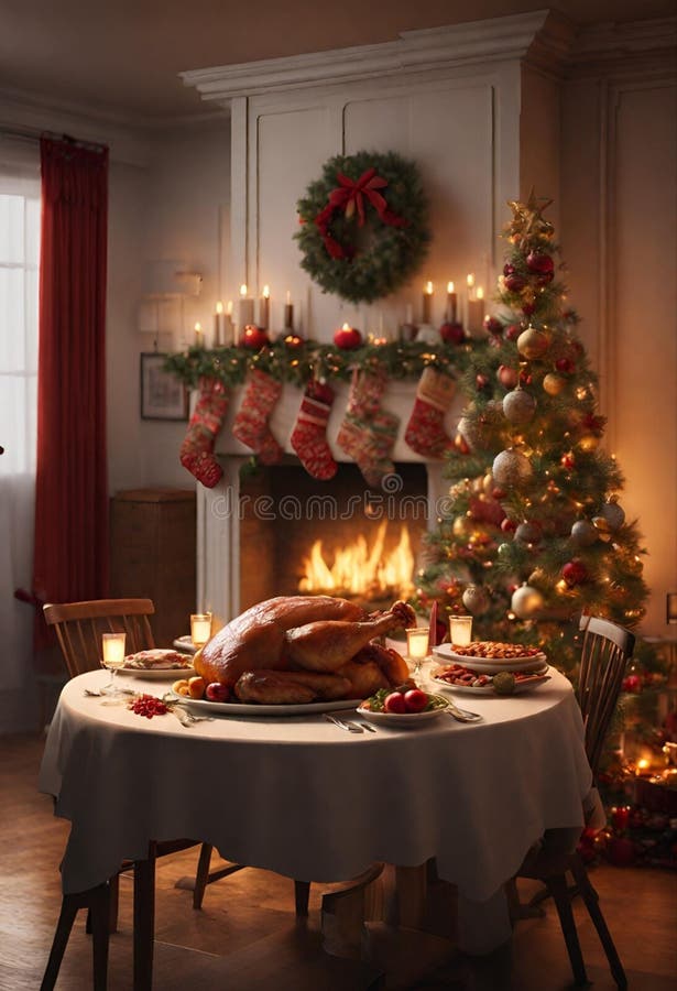Indoor Christmas Scene. a Dining Table with Typical Christmas Foods. AI ...