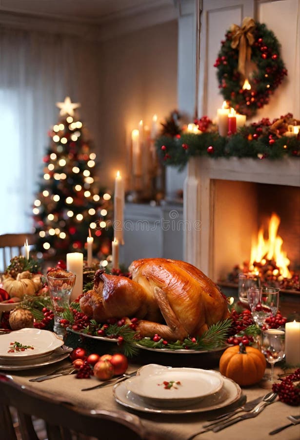 Indoor Christmas Scene. a Dining Table with Typical Christmas Foods. AI ...