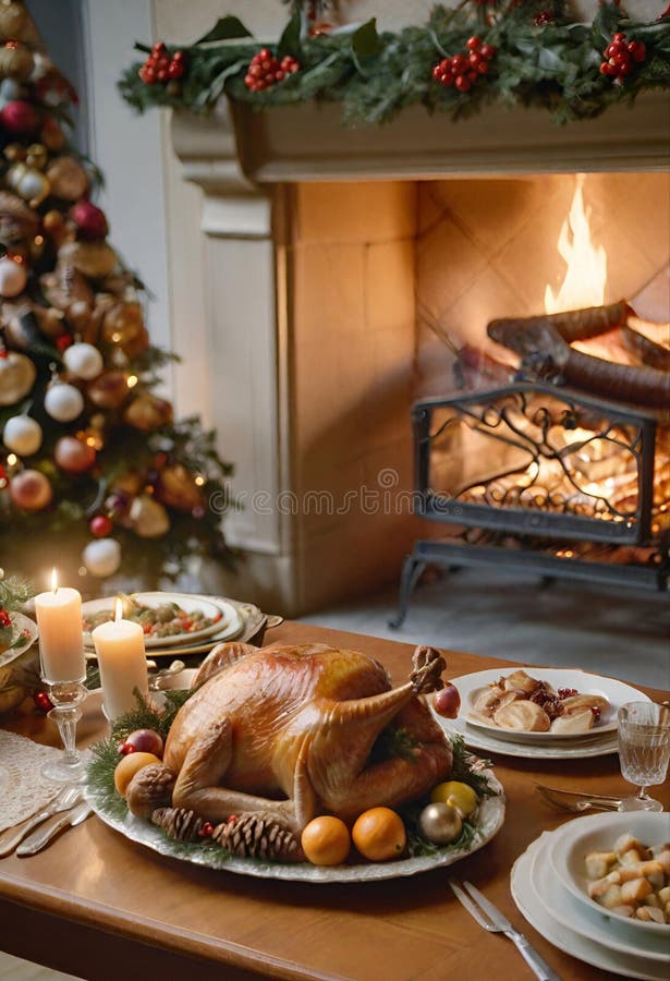 Indoor Christmas Scene. a Dining Table with Typical Christmas Foods. AI ...