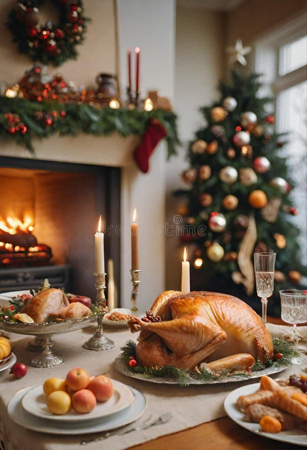 Indoor Christmas Scene. a Dining Table with Typical Christmas Foods. AI ...