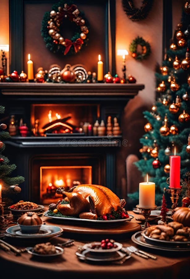 Indoor Christmas Scene. a Dining Table with Typical Christmas Foods. AI ...