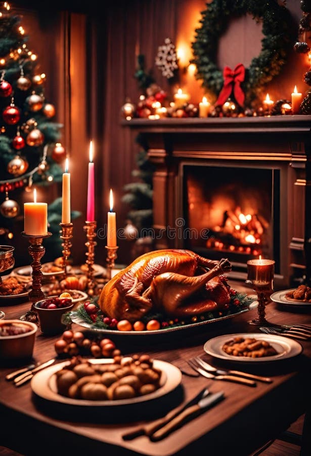 Indoor Christmas Scene. a Dining Table with Typical Christmas Foods. AI ...