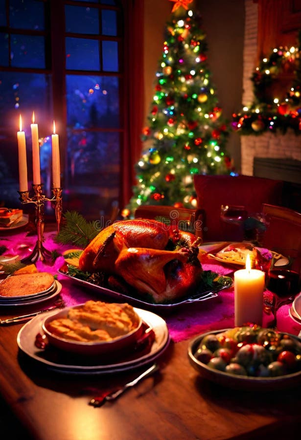 Indoor Christmas Scene. a Dining Table with Typical Christmas Foods. AI ...