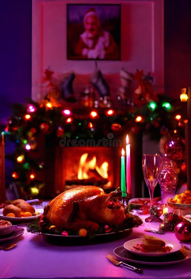 Indoor Christmas Scene. a Dining Table with Typical Christmas Foods. AI ...