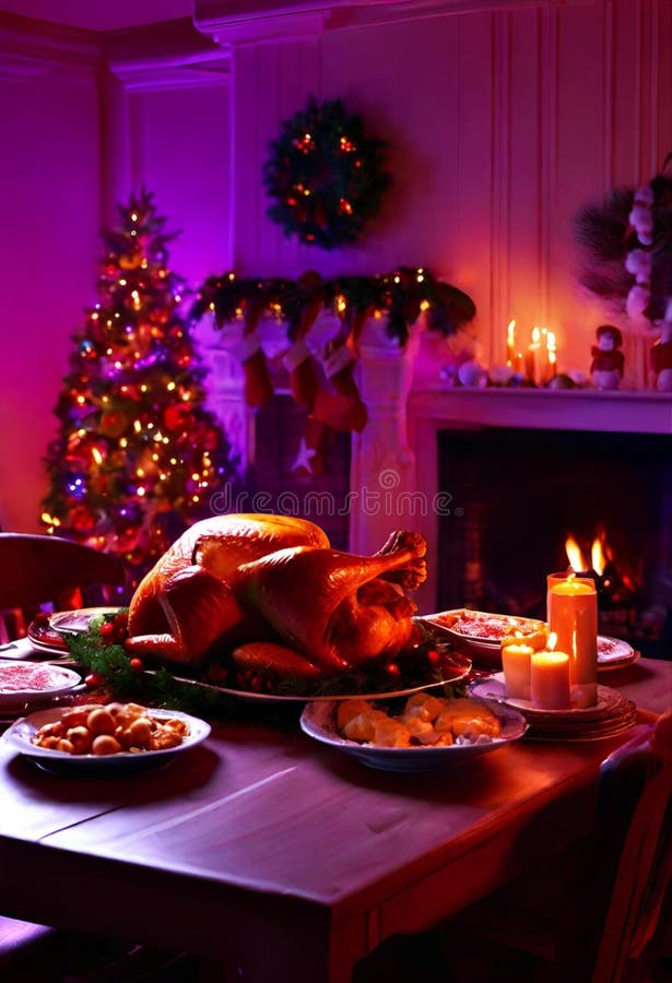 Indoor Christmas Scene. a Dining Table with Typical Christmas Foods. AI ...