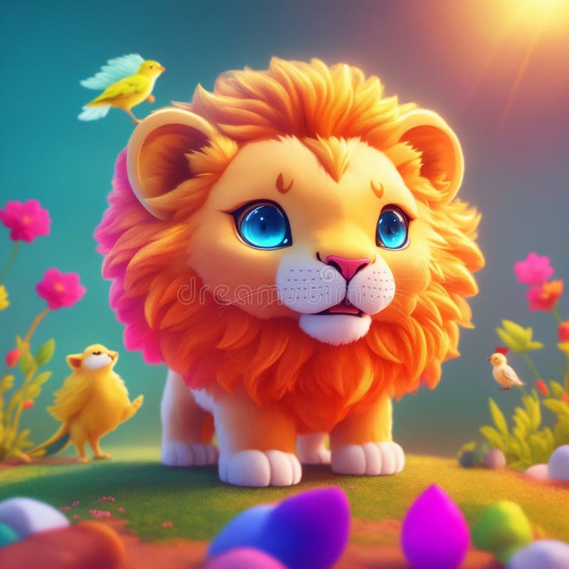 Very Detailed Cute Lion. Generate Ai. Stock Illustration - Illustration ...