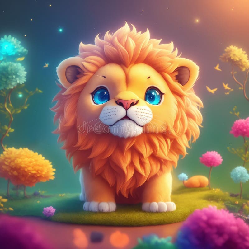 Very Detailed Cute Lion. Generate Ai. Stock Illustration - Illustration ...