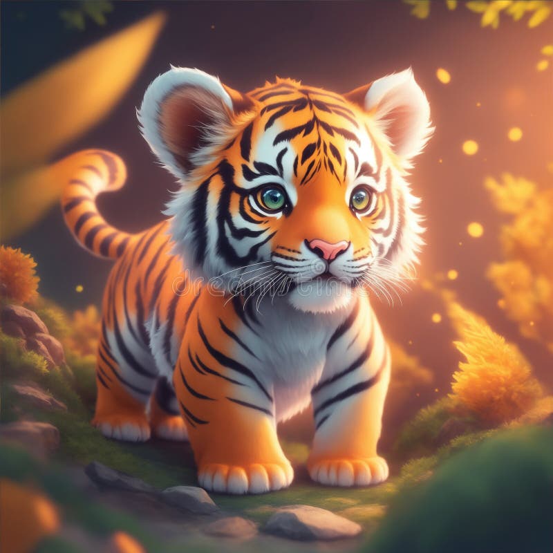 Very Detailed Cute Tiger. Generate Ai. Stock Illustration ...