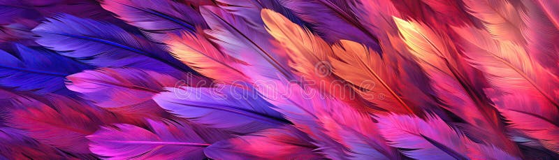 Very Detailed Feathers Pastel Maroon Tones Panoramic Banner. Generative ...