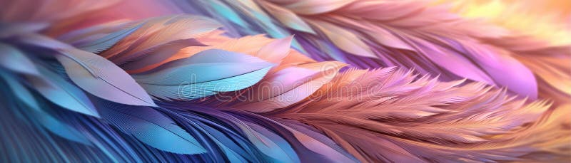 Very Detailed Feathers Pastel Silver Tones Panoramic Banner. Generative ...