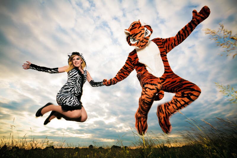Very Different but Wild an Happy Couple Stock Image - Image of motion ...