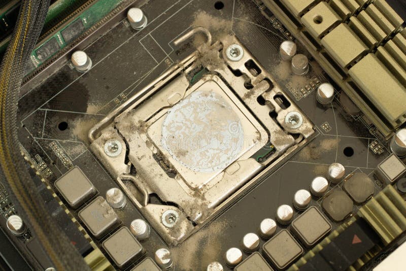 Very Dirty Computer Processor. Dusty CPU Microchip on a Computer ...