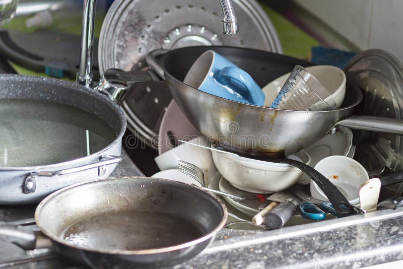 A very dirty kitchen stock photo. Image of glasses, bussy - 241180484