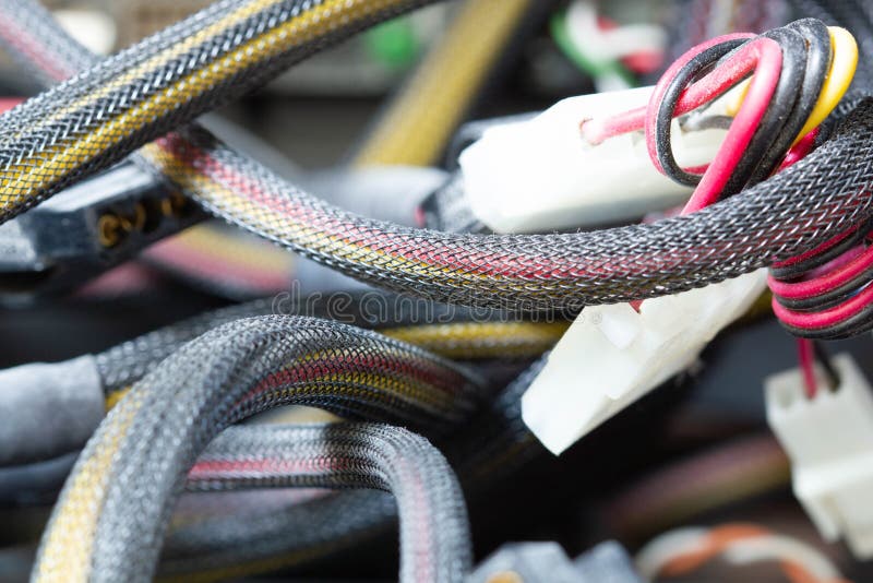Very Dirty Wires, Connectors and Plugs in the Computer. Old Multi ...