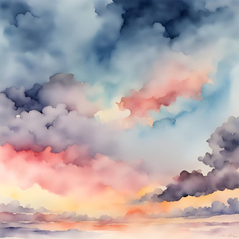 Very Dramatic Watercolor Sky Stock Illustration - Illustration of ...