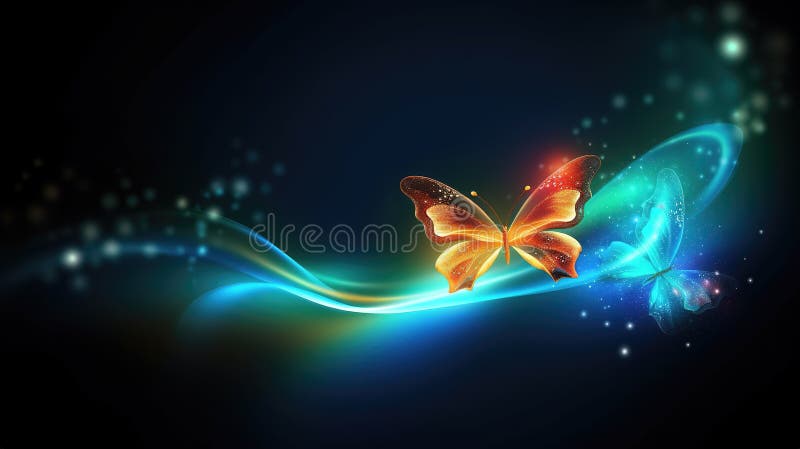 A Very Elegant Shining Radiant Butterfly Artwork with Neon Waves, Ai ...