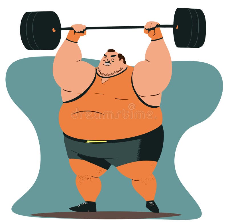 Very Fat Man Lifting a Barbell Stock Vector - Illustration of equipment ...