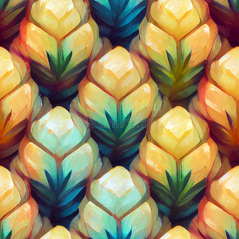 Very Fun Seamless Pattern of Color Pineapple Watercolor Stock ...