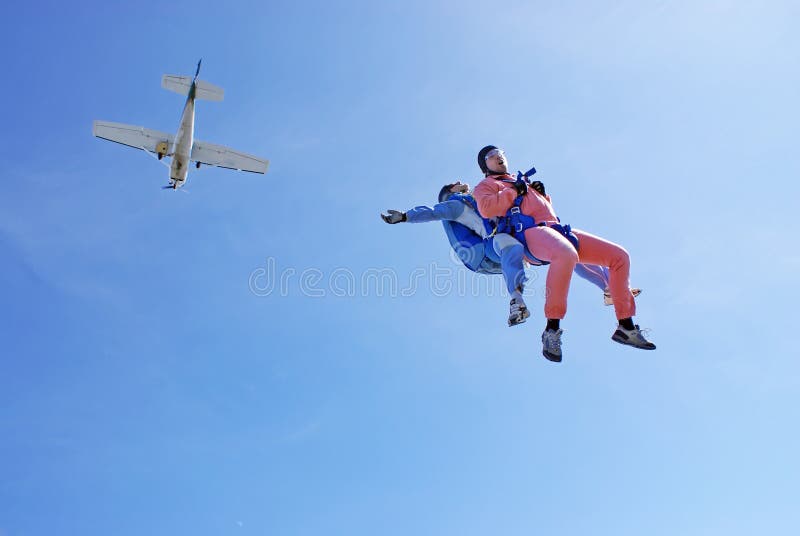 Skydiving tandem happiness stock photo. Image of airborne - 62014150
