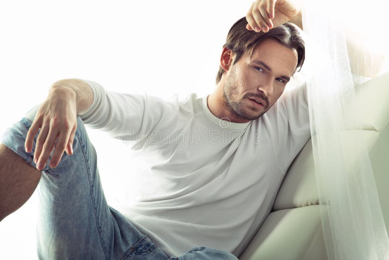 Very Handsome Man in Serious Pose Stock Image - Image of glamour ...