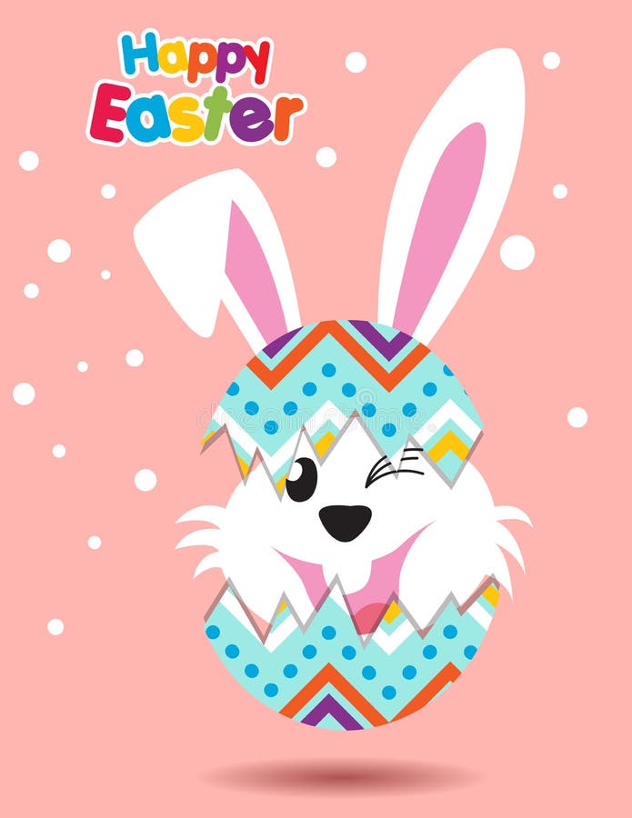 Happy Easter Greeting Card with Rabbit, Bunny and Eggs Stock Vector ...