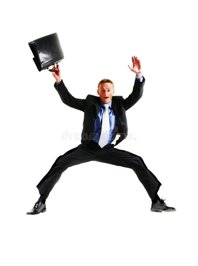 Very Happy Energetic Businessman Jumping into the Stock Image - Image ...