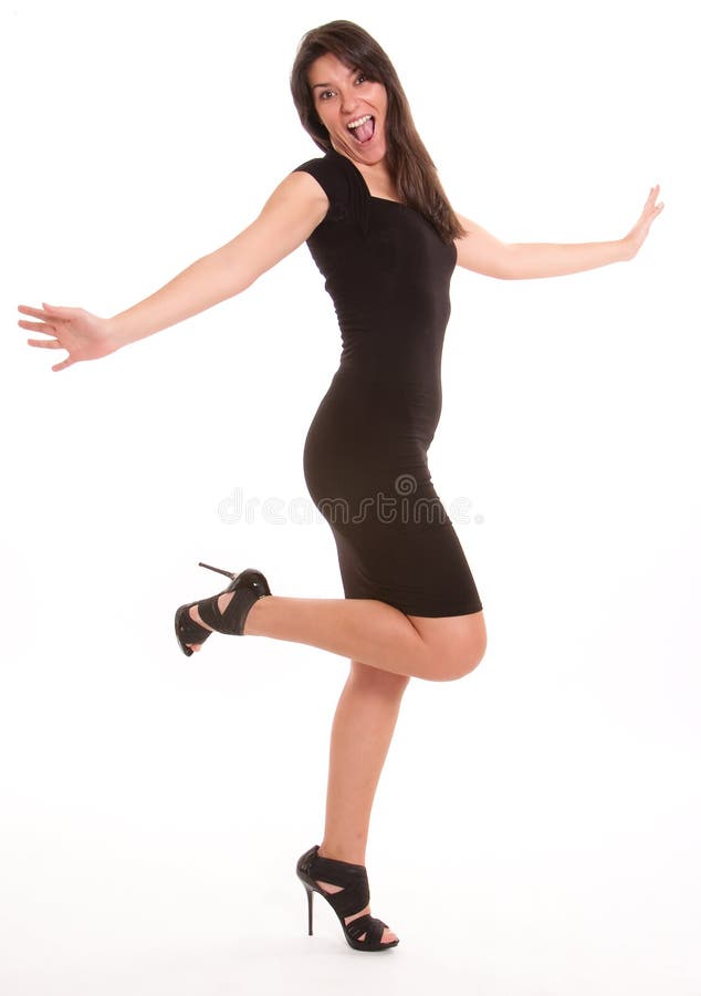 Very happy girl in black stock image. Image of woman - 27638263