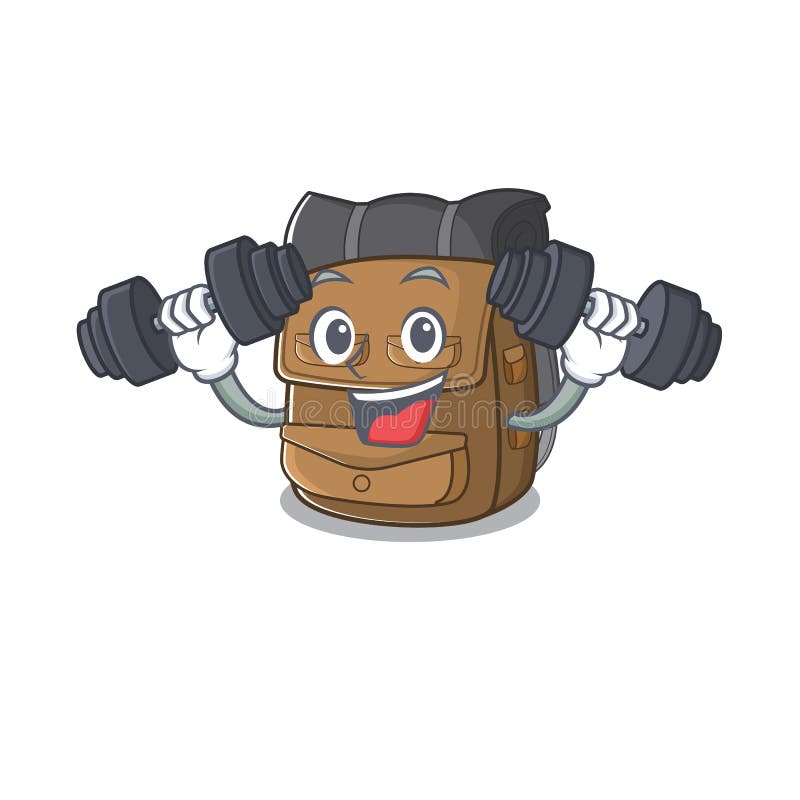 Fitness Exercise Hiking Backpack Cartoon Character Holding Barbells ...