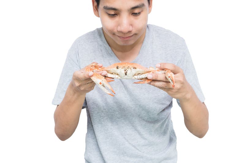 Very Happy Man Going To Eat a Big Crab Stock Image - Image of person ...