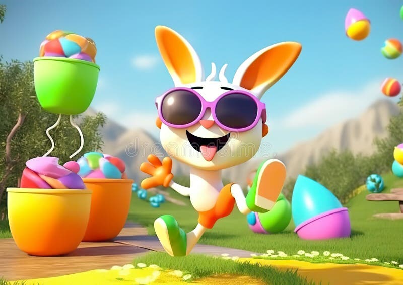 Very Happy, Smiling Bunny Cartoon Illustration. Stock Illustration ...