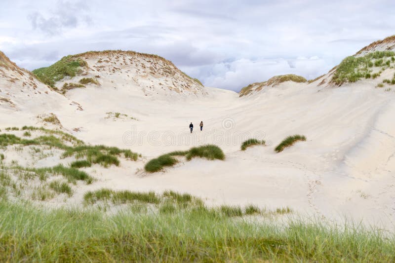 Very Impressive Sand Dunes, Blue Sky, Tall Grass and Couple Exploring ...