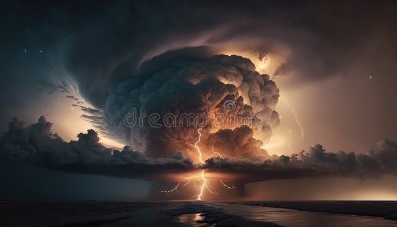 A Very Large Cloud with a Lightning Bolt in the Middle of it Stock ...