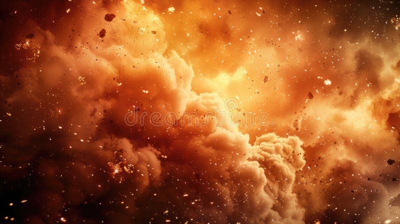 A Very Large Explosion Fills the Sky with Bright Colors and Smoke Stock ...