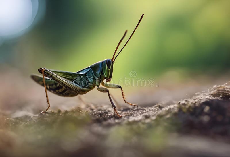 A Very Large Grasshopper on the Ground in Front of Some Trees Stock ...