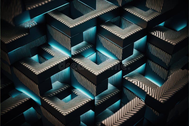 A Very Large Group of Cubes with a Blue Light Coming from Them in the Middle of the Picture ...