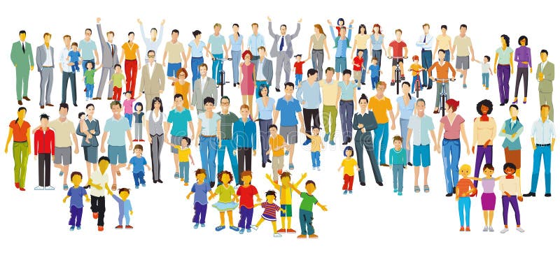A Very Large Group of Parents with Children, Isolated Illustration ...