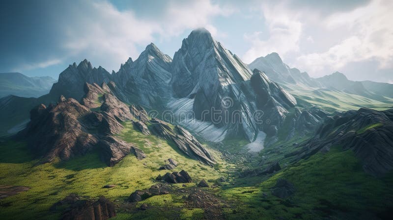 A Very Large Mountain with a Lot of Grass on it Stock Illustration ...