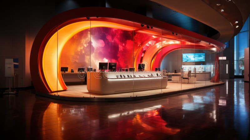 A Very Large Room Featuring a Captivating Red and Orange Display Stock ...