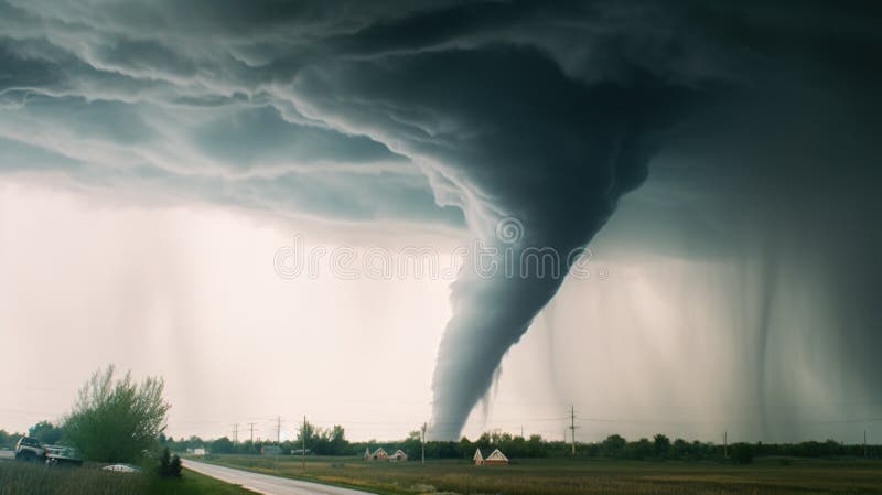 A Large Tornado is Seen in the Sky Over a Field Stock Image - Image of ...