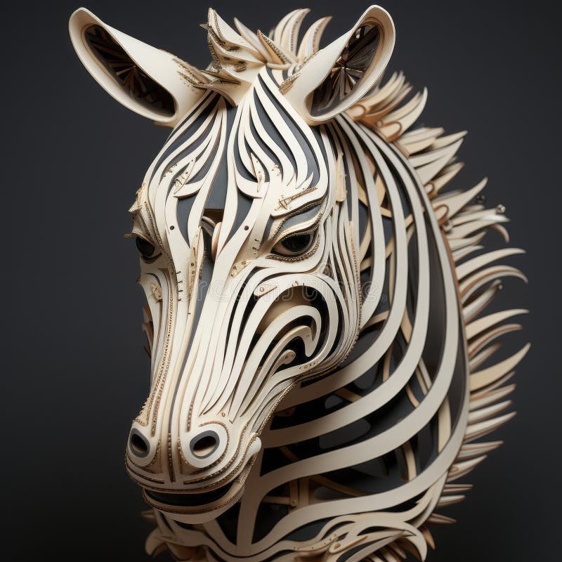 3d Zebra Head with Organic Wood Pattern - Hyper-realistic Animal ...