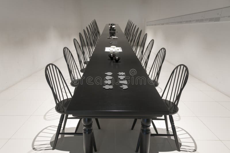Very Long Black Dining Table Stock Photo - Image of modern, business ...