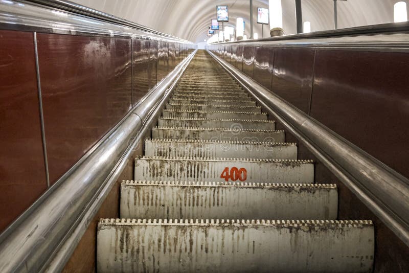A Very Long Escalator in the Subway Stock Photo - Image of transport ...