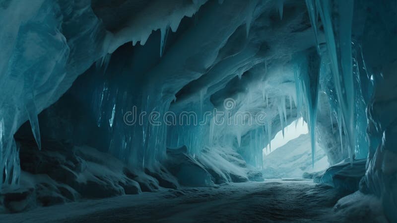 A Very Long and Narrow Ice Cave with Lots of Ice Stock Illustration ...