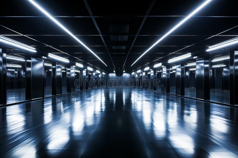 Very Long Room with Bunch of Lights on the Ceiling. Generative AI Stock ...