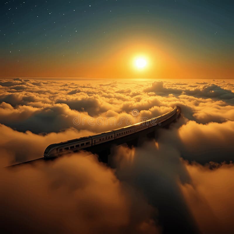 Very Long Train in the Sunset Stock Illustration - Illustration of ...