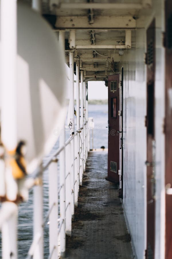 Very Low Ground View of a Long Ferry Deck, with a Dramatic Blue, Cloudy ...