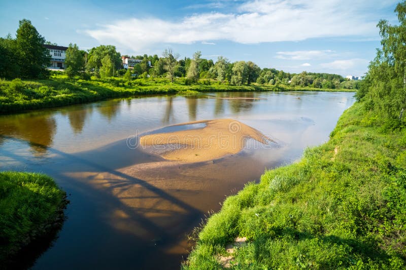 Very Low Water Level in the River. Dry Summer Stock Photo - Image of ...