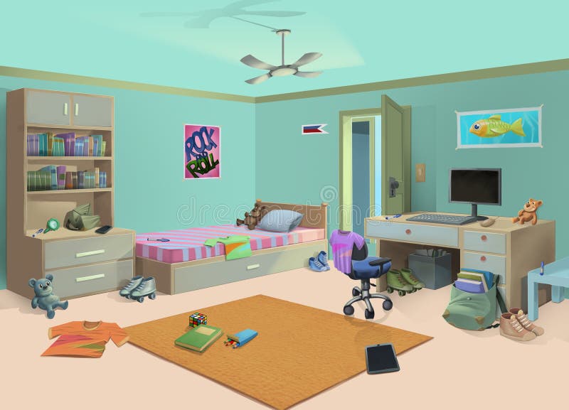 A very messy boy s room stock illustration. Illustration of desk ...