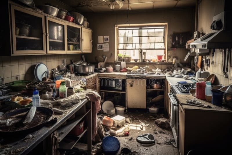 Very Messy Kitchen Interior. Unwashed Dishes. Generative AI Stock ...